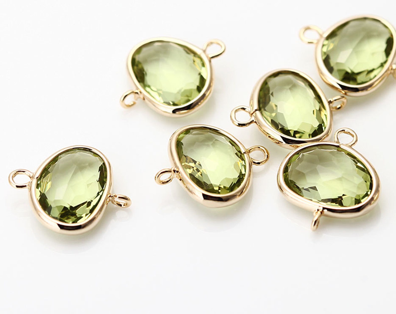 Peridot Glass Frame Connector Polished Gold Plated 2 Pieces | Etsy