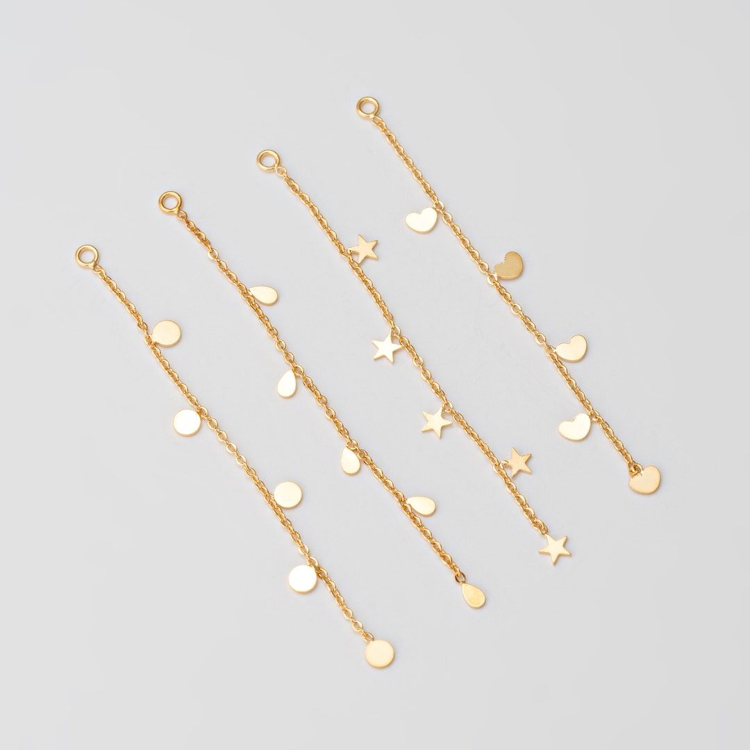 4PCS Tiny Round Teardrop Star Heart Shape Long Chain Dangle Charms ...