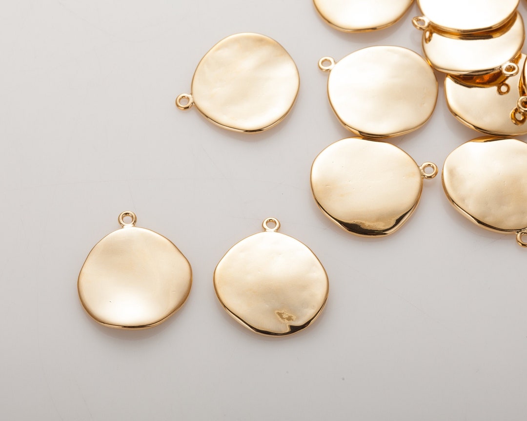 2PCS 20mm Round Pendant, Round Charms, Round Making Necklace, Real 14K ...