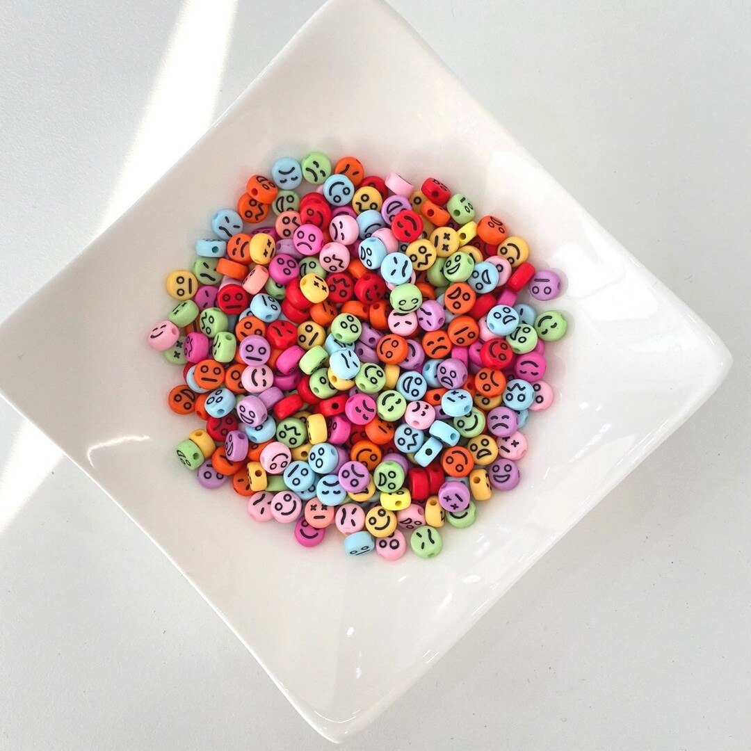 100 Pcs - 7mm Emoticons Faces Emoji Beads, Colorful Flat Beads, Happy ...