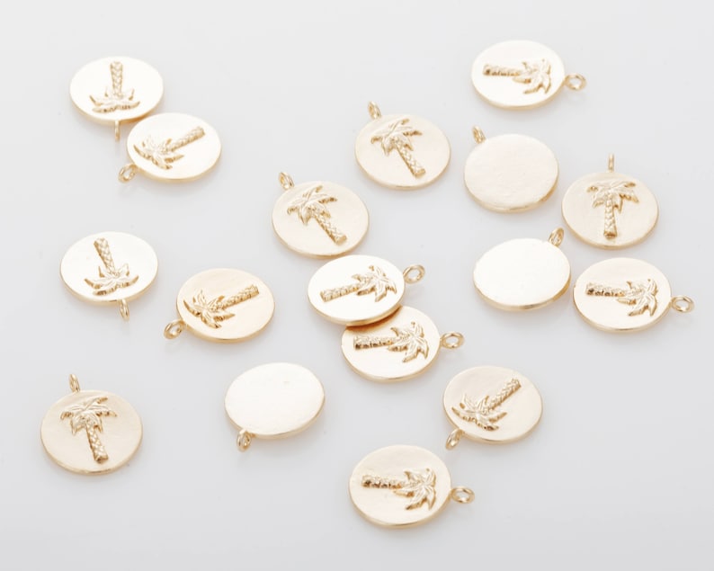 2PCS Palm tree Coin pendant Matte Gold-Plated | Etsy