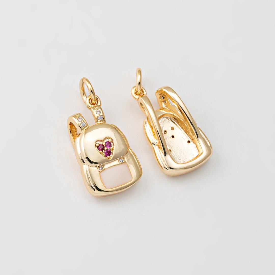 1PC Backpack Charm, Mini School Bag Cubic Charm, Micro Pave CZ Handbag ...