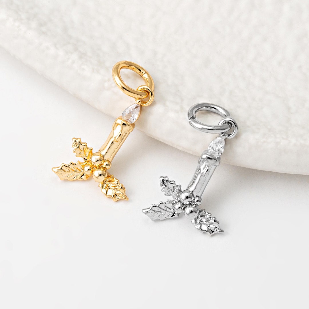 2PCS - Christmas Poinsettia Charm, Leave Dangle Pendant, Christmas ...