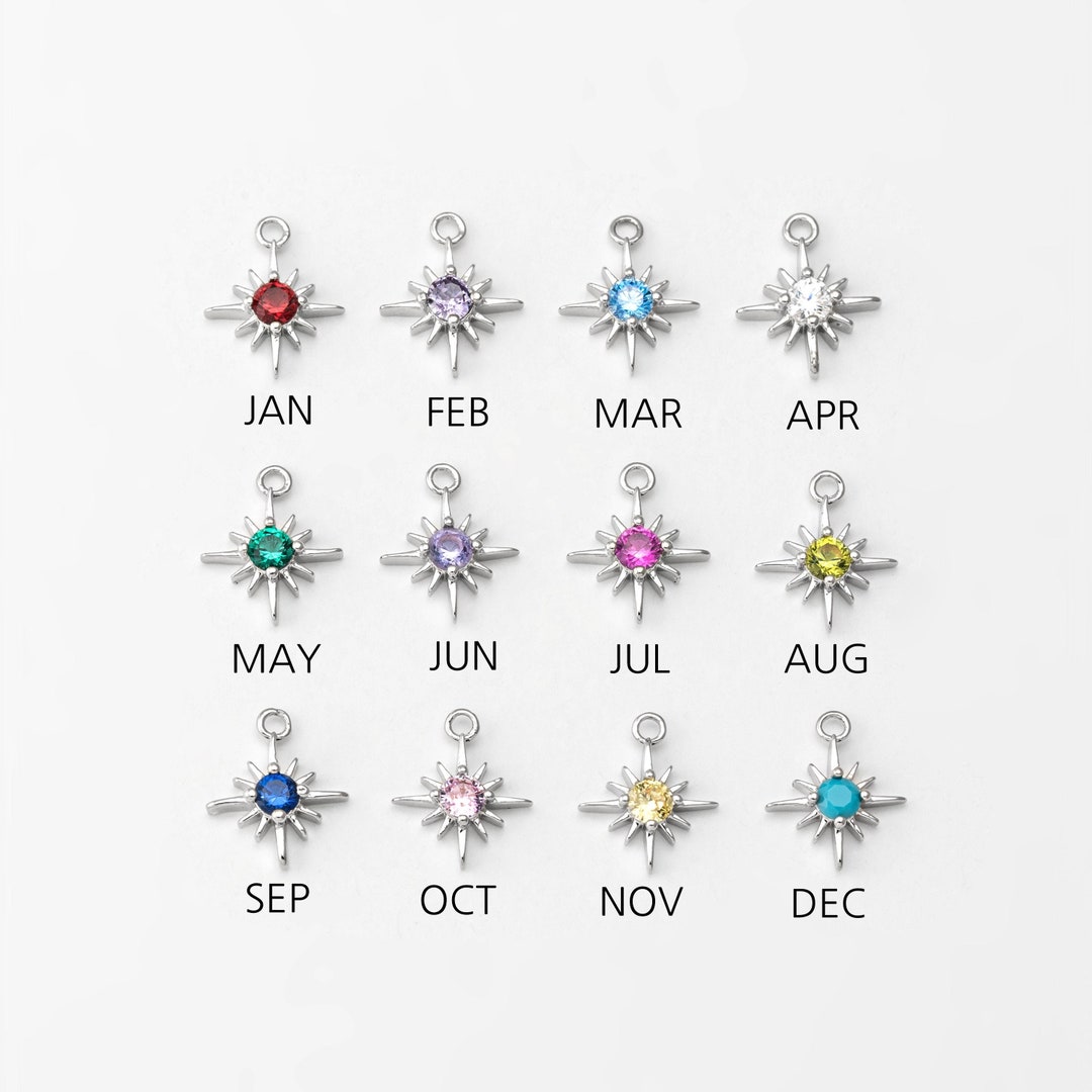 2PCS - Star Birthstone Charms, CZ Charm, Mini Cubic Star Charm, Dangle ...