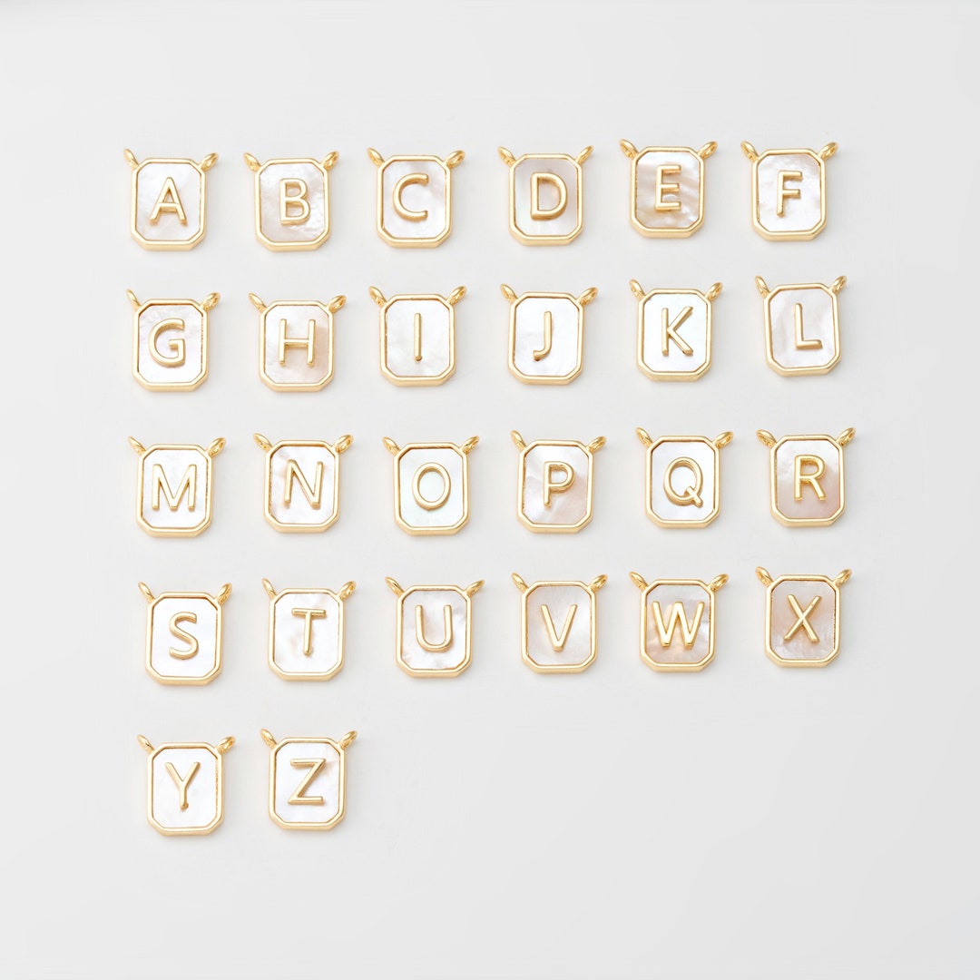 1PC - Gold Initial Name Tag Alphabet Connector, Shell Pearl Letter ...
