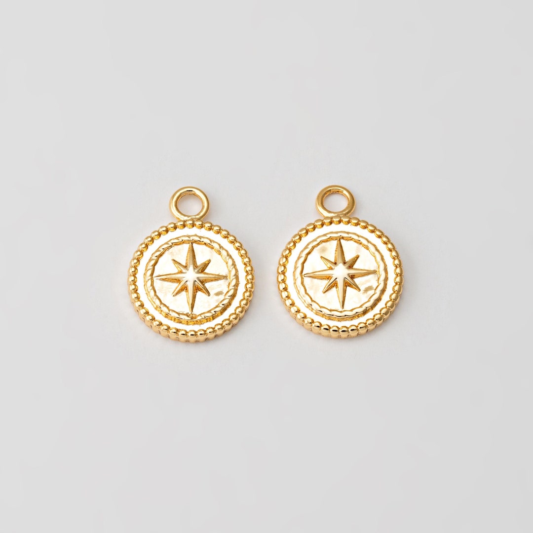 4PCS - Mini Star Coin Charm, 12mm Compass Pendant, Tiny Round Compass ...