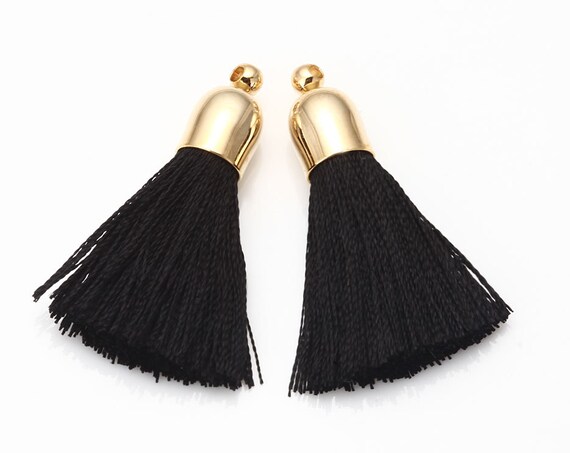 2PCS Jet Black Thread Circular Tassel small Pendant - Etsy