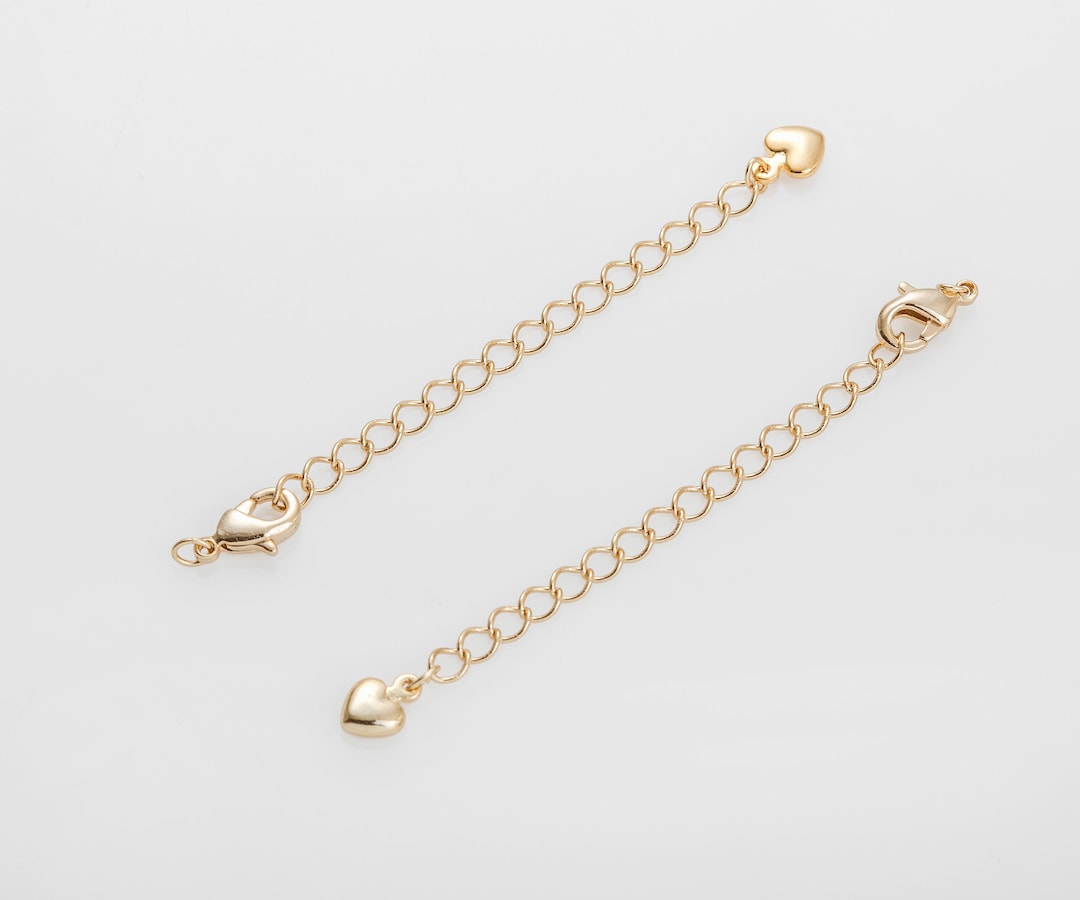 2PCS - 2" Heart Charm Extender Chain Set, Jewelry Supply, Heart Charm ...