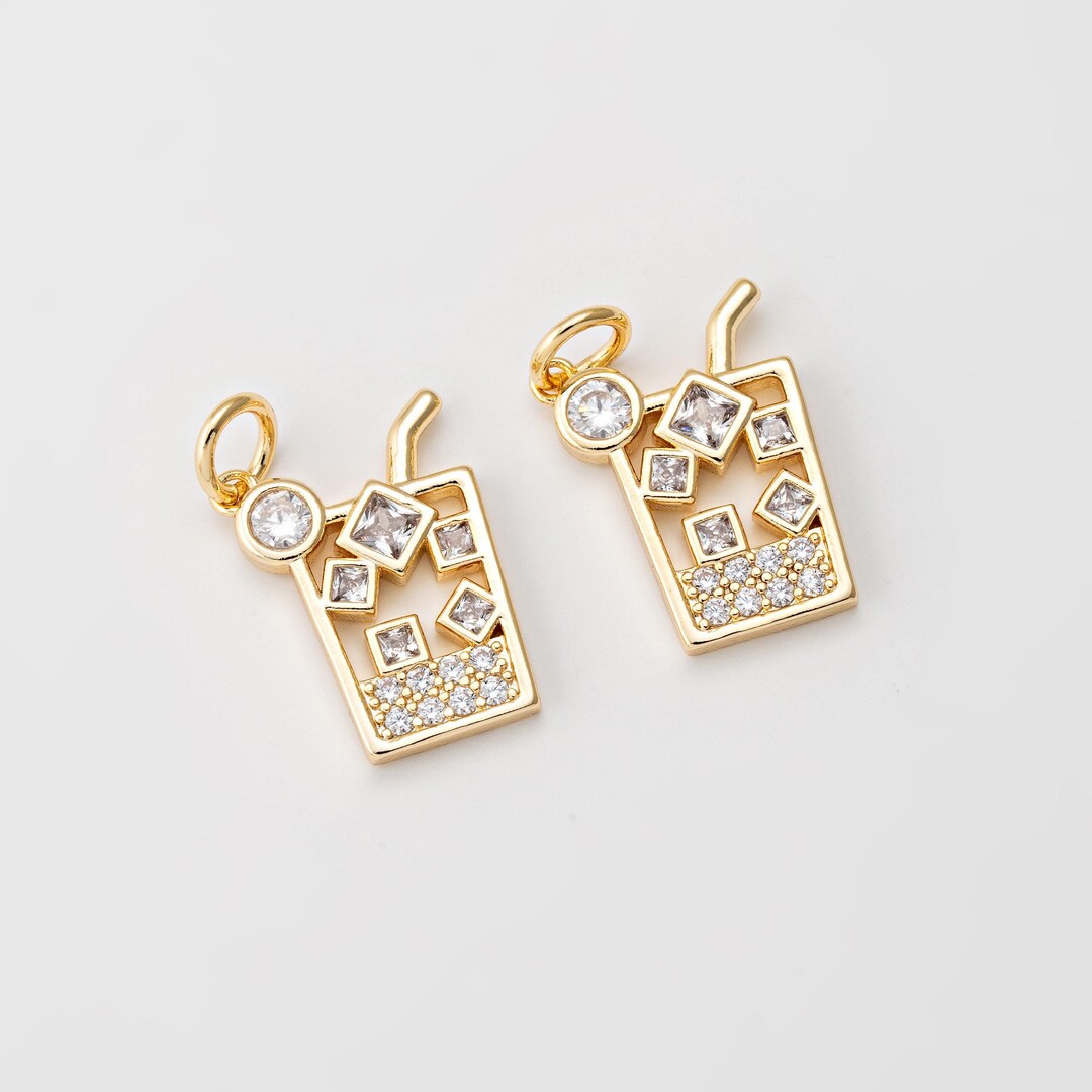 1PC Cubic Ice Coffee Charm, Juice Shape Dangle Pendant, Gold Beverage ...