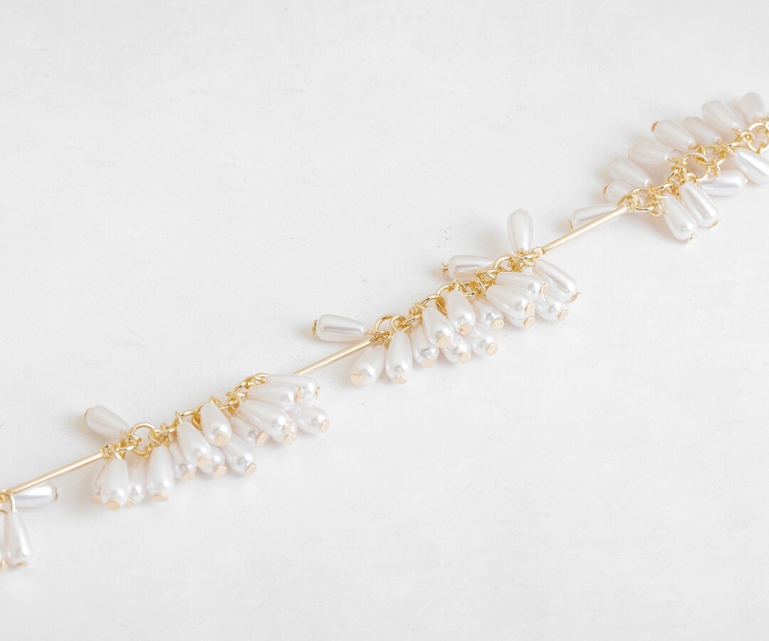 30cm - Unique Tear Drop Pearl Chain , 4x8mm Pearl Chain, Gold Chain ...
