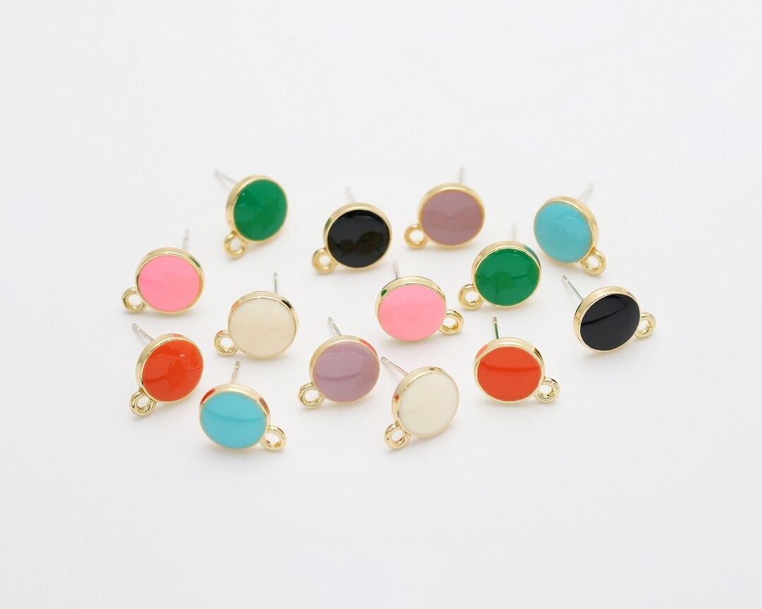 10PCS 10mm Round Enamel Earrings, Ear Stud, Epoxy Circle Colorful Post ...