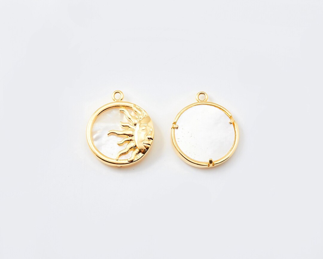 Mother of Pearl Sun Round Charm Mother of Pearl Gift 14k - Etsy