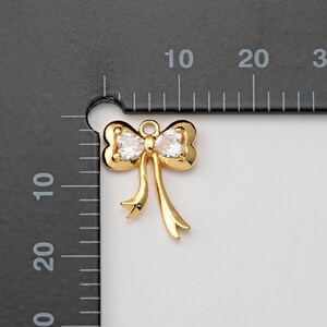 2PCS Tiny Heart Bow Dangle Charm, Mini Crystal Zircon Ribbon Knot ...
