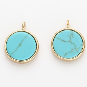 2PCS 10mm Turquoise Flat Round Pendant, Turquoise Flat Round Charm, 14K ...