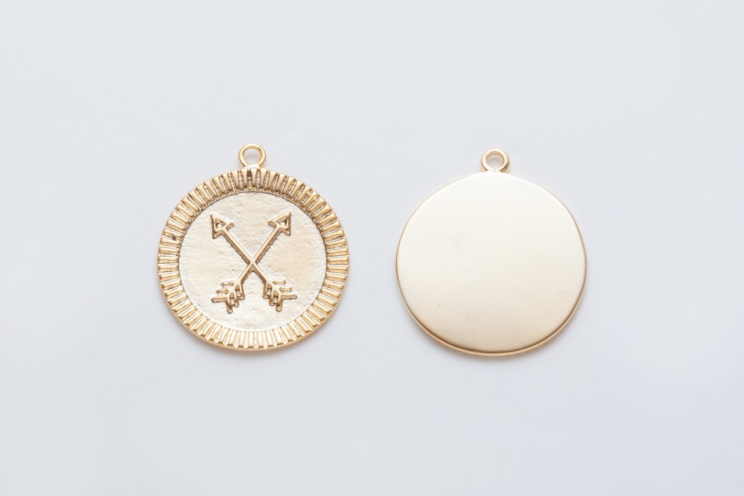 2PCS - Gold Round Charm, Round Arrow Pendants, Round Charms,medallion ...