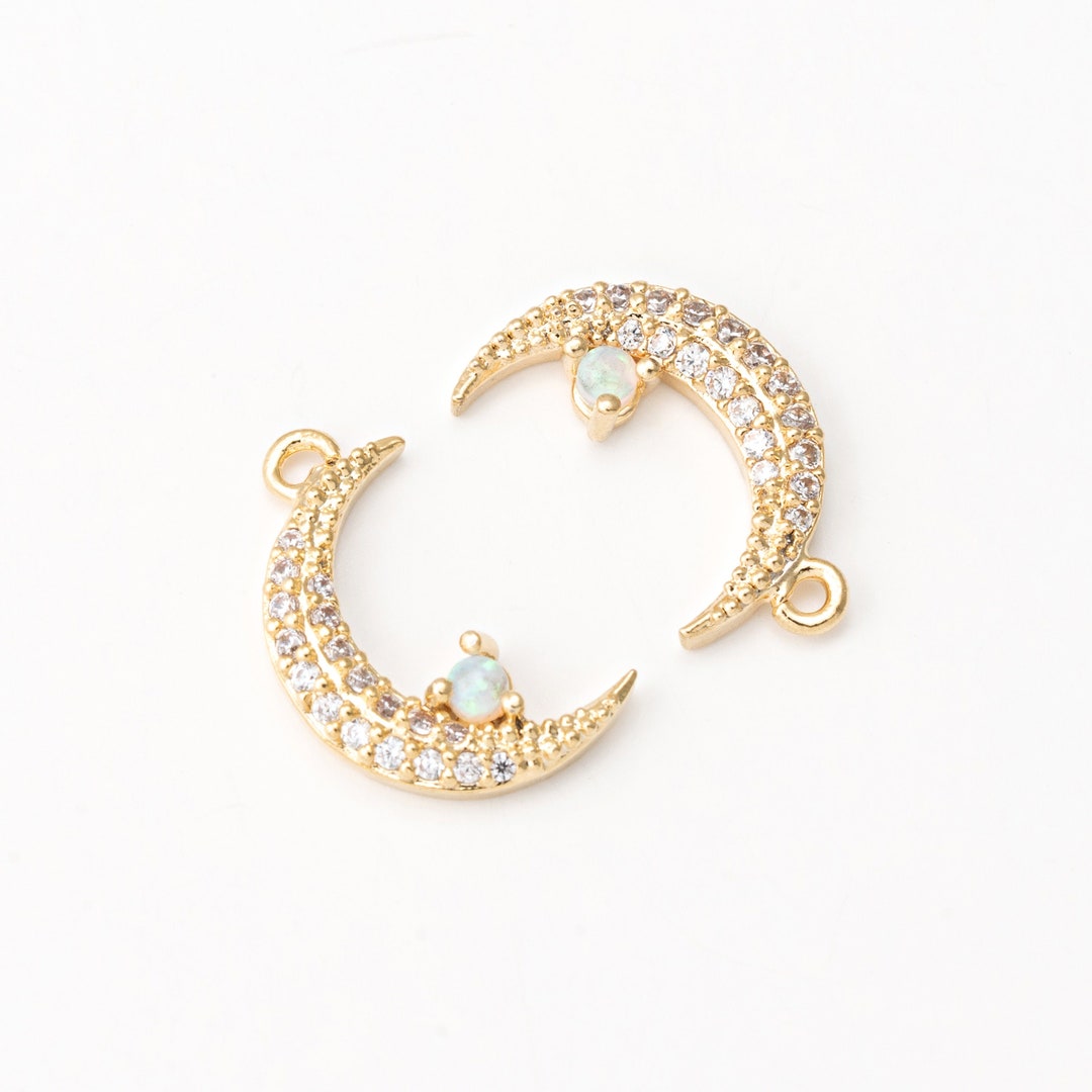 1PC Moon Cubic With Opal Pendant, Moon Opal Charms, Dangle CZ Moon ...