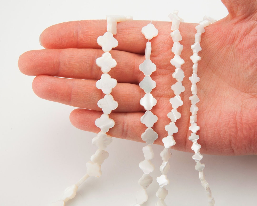 5 Pcs - Four Leaf Clover Beads, Natural Mother of Pearl Clover Charm ...