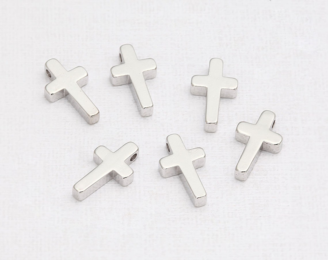Cross Beads Polished Rhodium-Plated 4 | Etsy