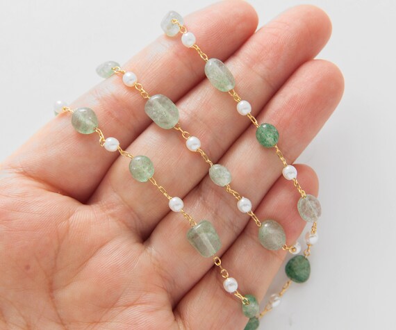 50CM Teal Chain Green Chain 6mm Stone 3.5mm Pearl Chain - Etsy