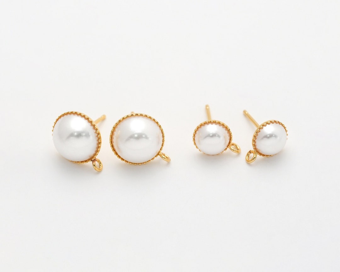 2PCS 7, 10mm Pearl Round Stud Earring, Pearl Post Earring, Wedding ...