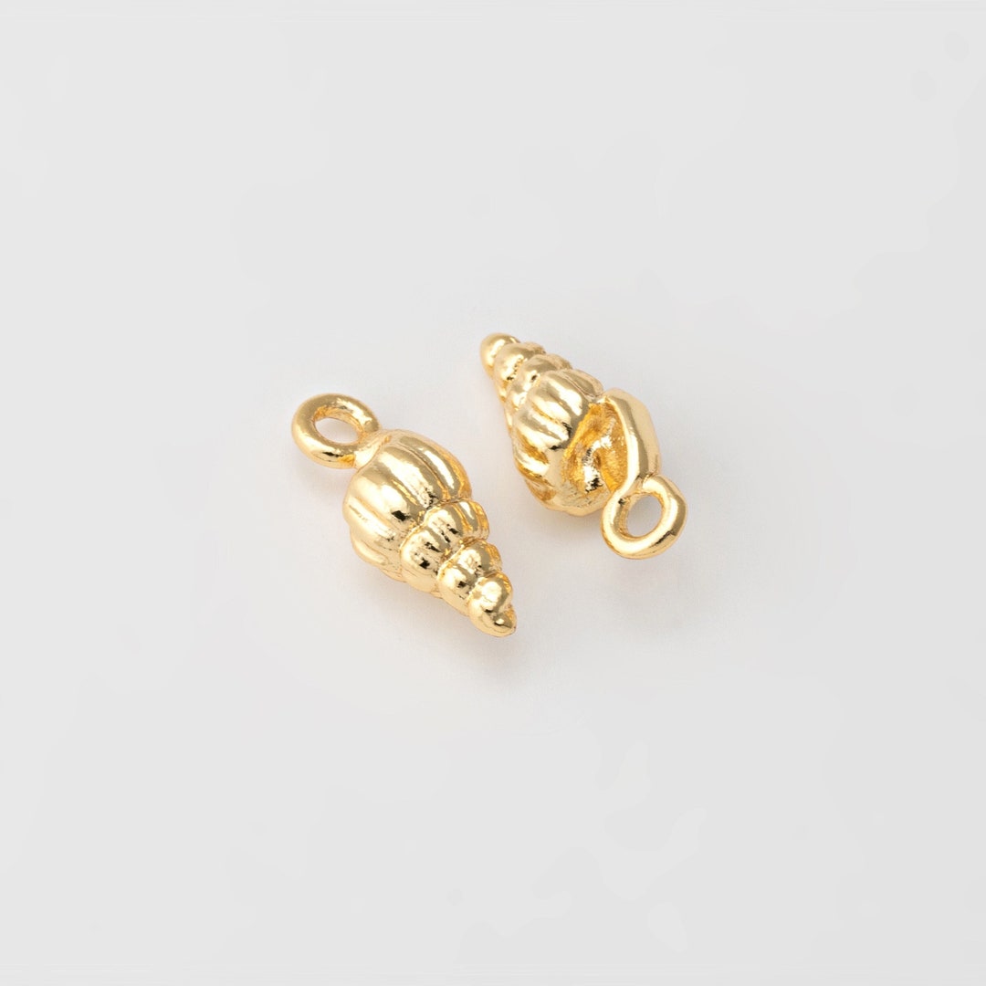 6PCS Tiny Gold Conch Shell Charm, Conch Shell Brass Dangle Pendant, Minimalist Jewelry Making ...