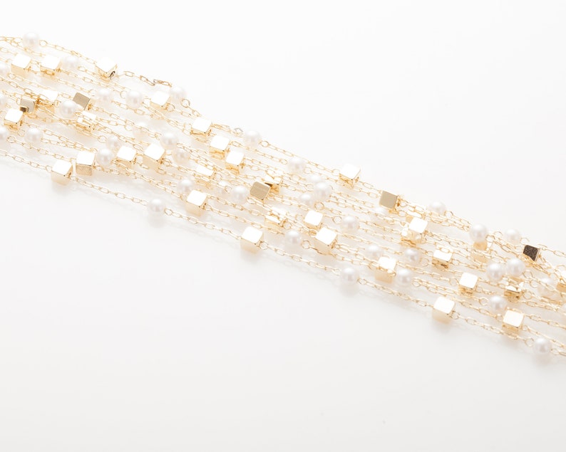 1 Meter 3mm Square Chain 3mm Pearl Chain 14K Polished - Etsy