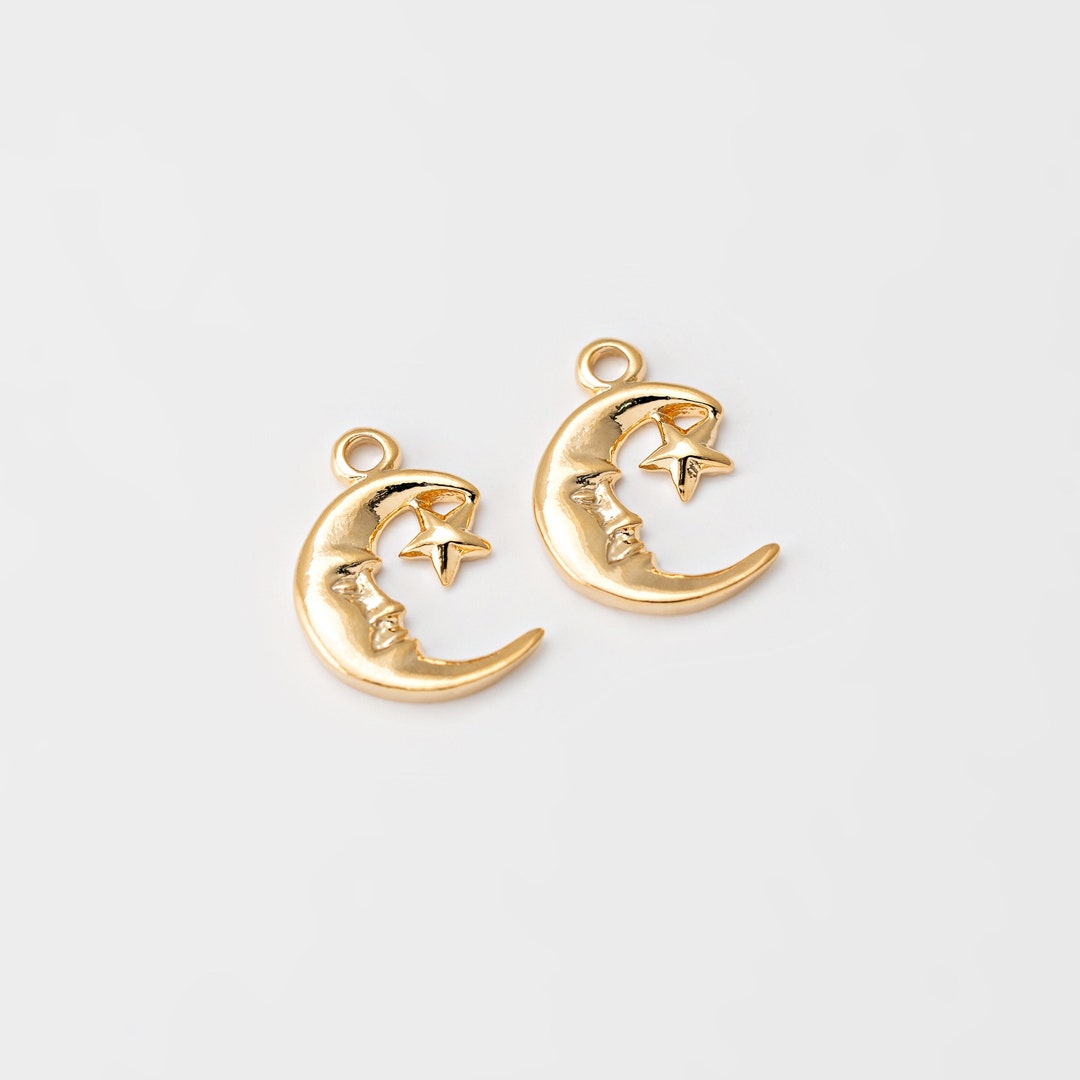 4PCS Tiny Moon Star Dangle Charms, Mini Face Moon Pendants, Minimalist ...