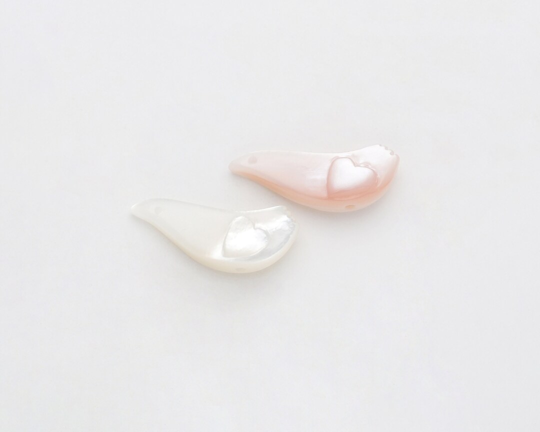 4PCS White Bird Mother of Pearl Bead, Heart Carved Nature Shell Beads ...