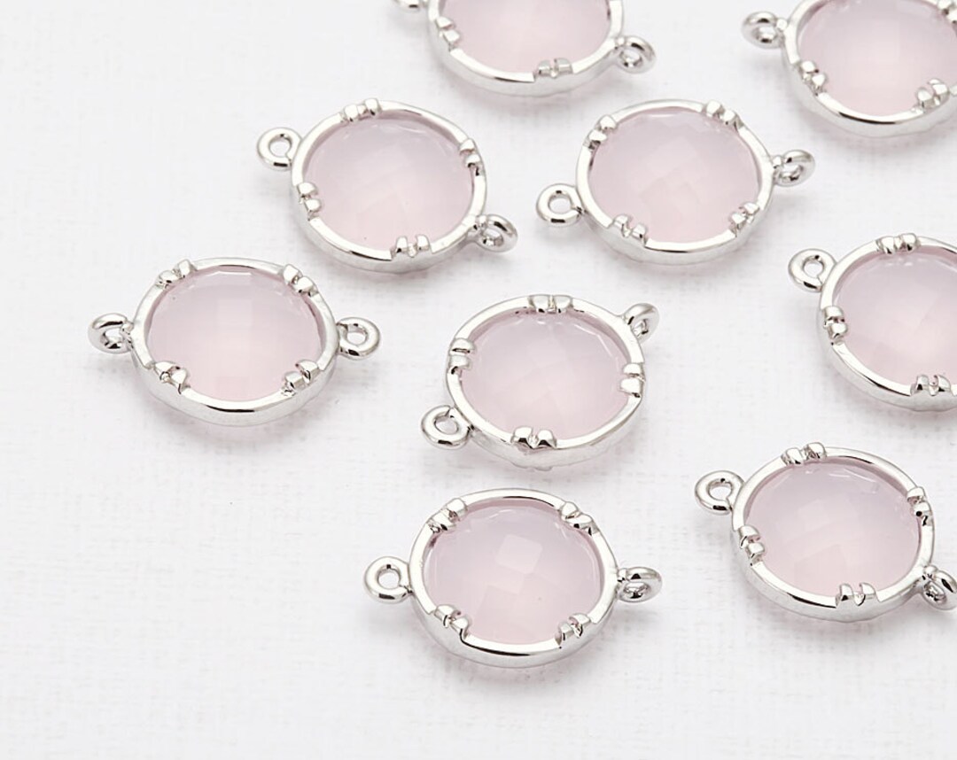 Ice Pink Round Glass Connector medium Polished Rhodium-plated 2 Pieces ...