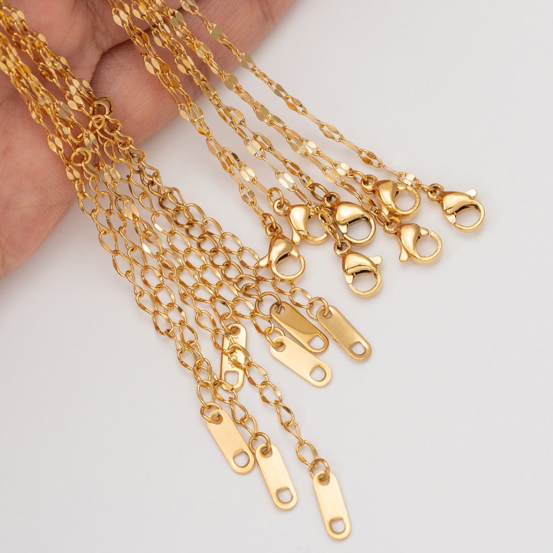 2PCS 16 Stainless Steel Necklace, Lip Cable Finished Chain, O-shaped ...