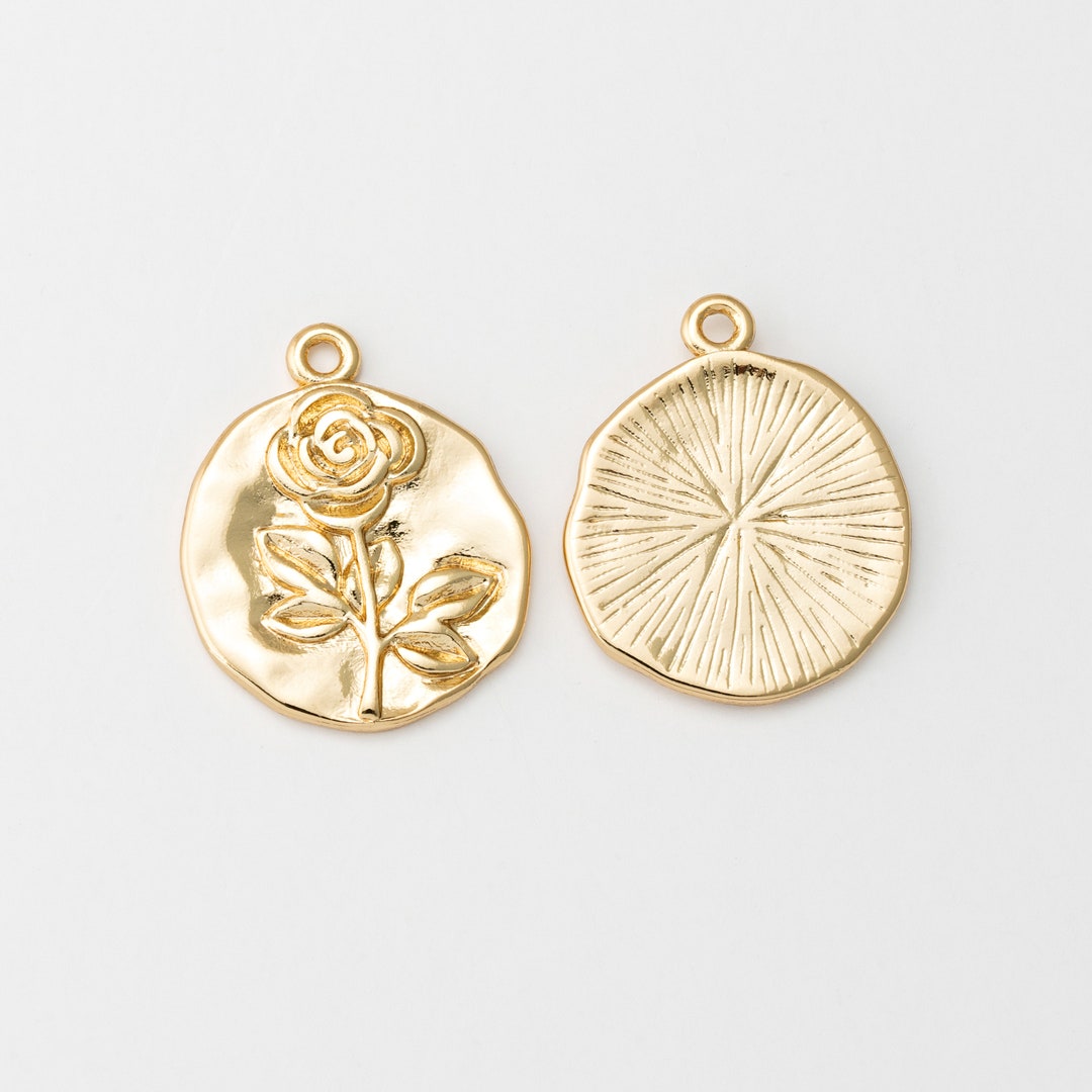2PCS Gold Rose Round Charms, Vintage Flower Pendant, 20mm Coin Charms ...