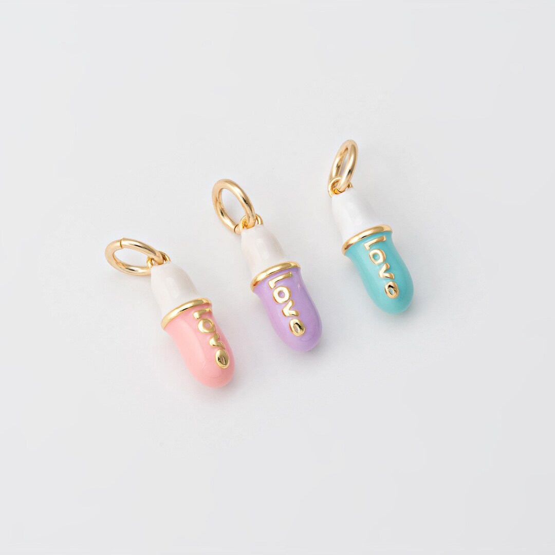 2PCS Enamel Pill Shape Charm, Mini Pink Violet Mint Medicine Pendant ...