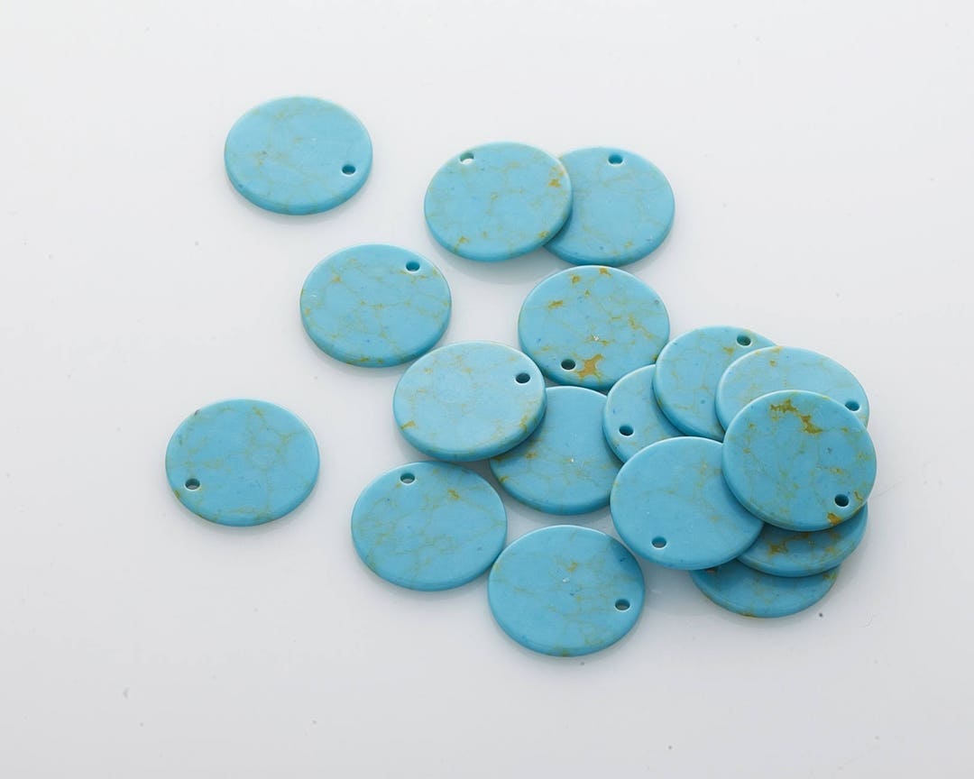 2PCS 16mm Turquoise Flat Round Disc, Turquoise Flat Round Disc With 1 ...