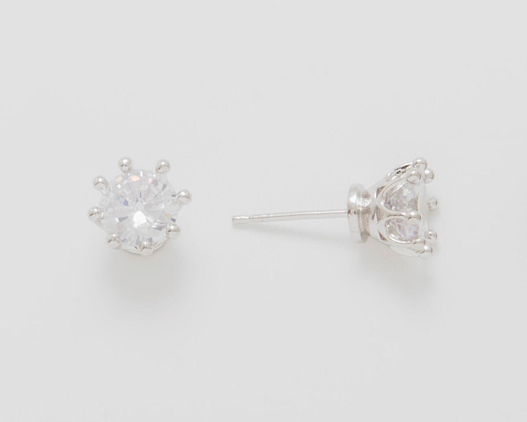 4PCS - 7mm Crystal Cubic Post Earring, Wedding Stud Earrings, 925 ...