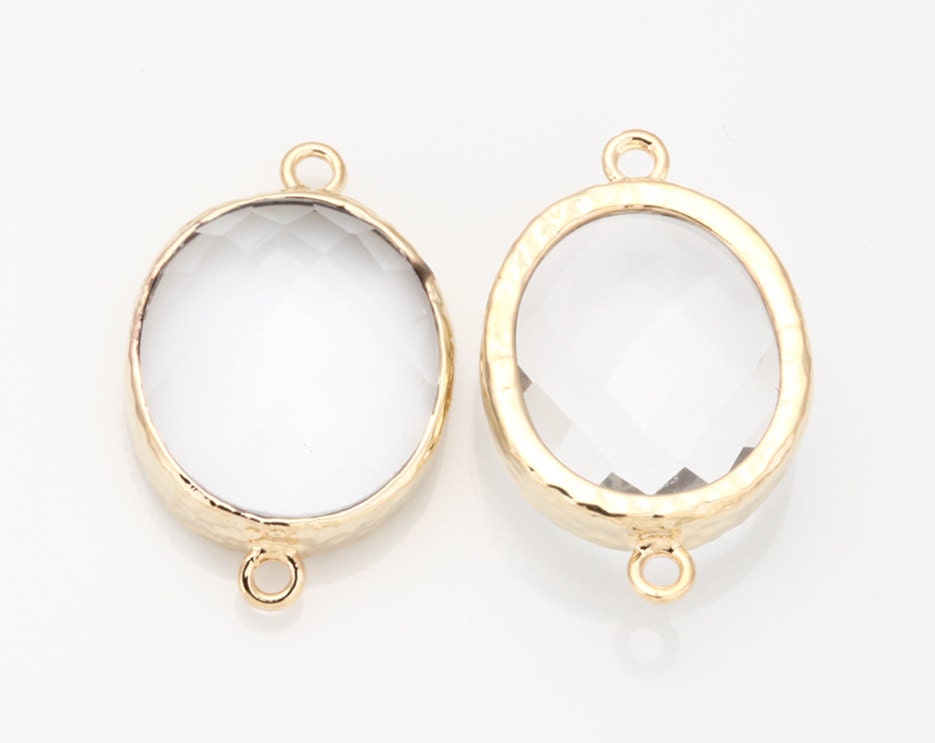 Crystal Oval Glass Connector Parallel Polished Gold-Plated | Etsy