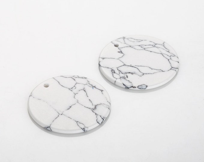 25mm White Marble Flat Round Disc, Howlite Flat Round Disc With 1 ...