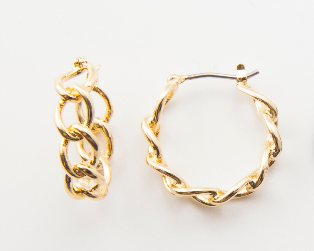 4PCS Twisted Huggie Earring, One Touch Hoop Earrings, Link Chain Hoop ...