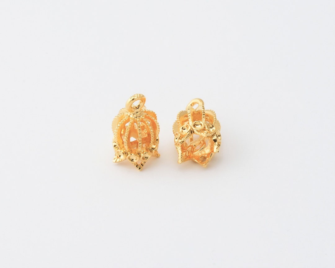 4PCS Tiny Birdcage Dangle Connectors, Small Gold Crown Minimalist ...