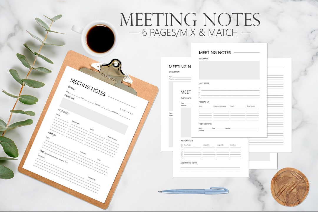 Meeting Notes Printable Work Organizer Daily Weekly Work - Etsy