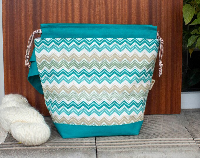 Sturdy Medium Size Drawstring Knitting Project Bag With Chevron Print ...