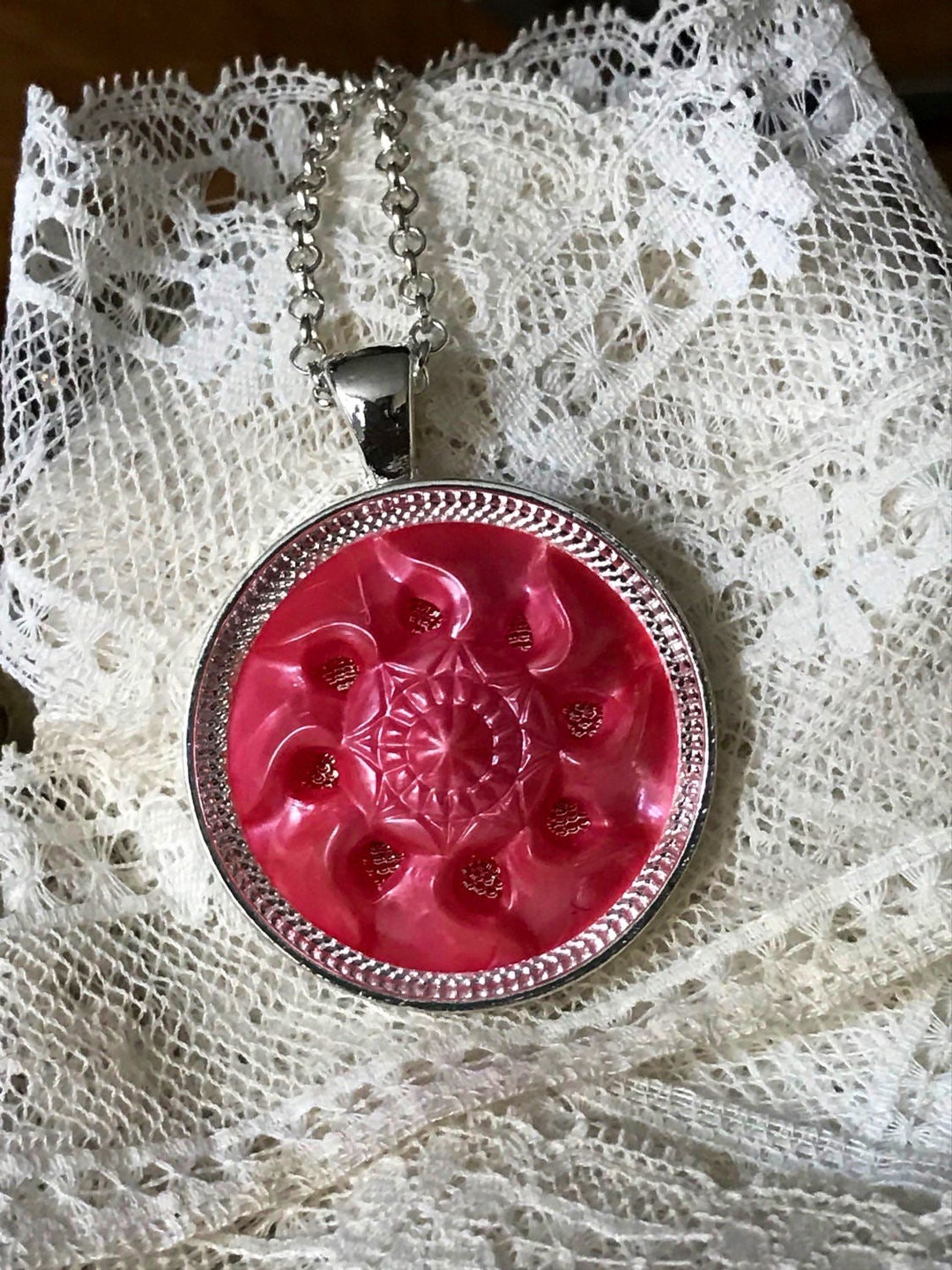 Vintage Casein Button Pendant, 1950's Button Pendant, Button Necklace ...