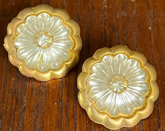 Pair Large Vintage 1960s Brass Buttons With Glass and Diamanté Centres ...