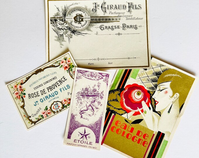 Vintage Set of 4 Original French Perfume Labels, Perfume Advertising ...
