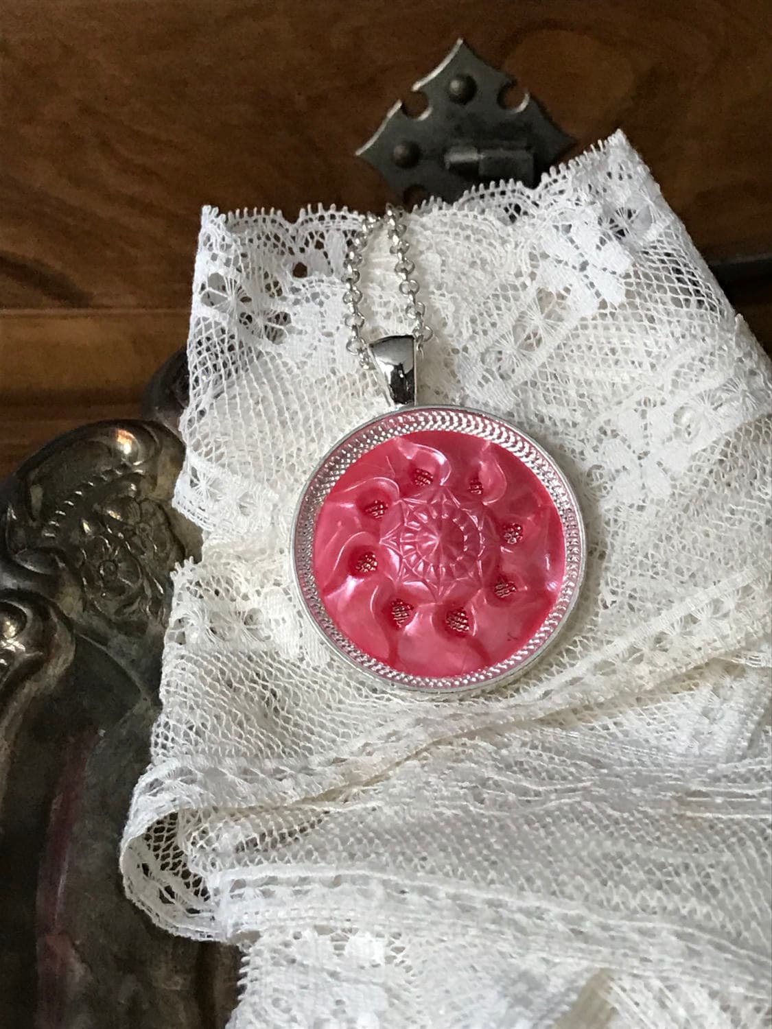 Vintage Casein Button Pendant, 1950's Button Pendant, Button Necklace ...