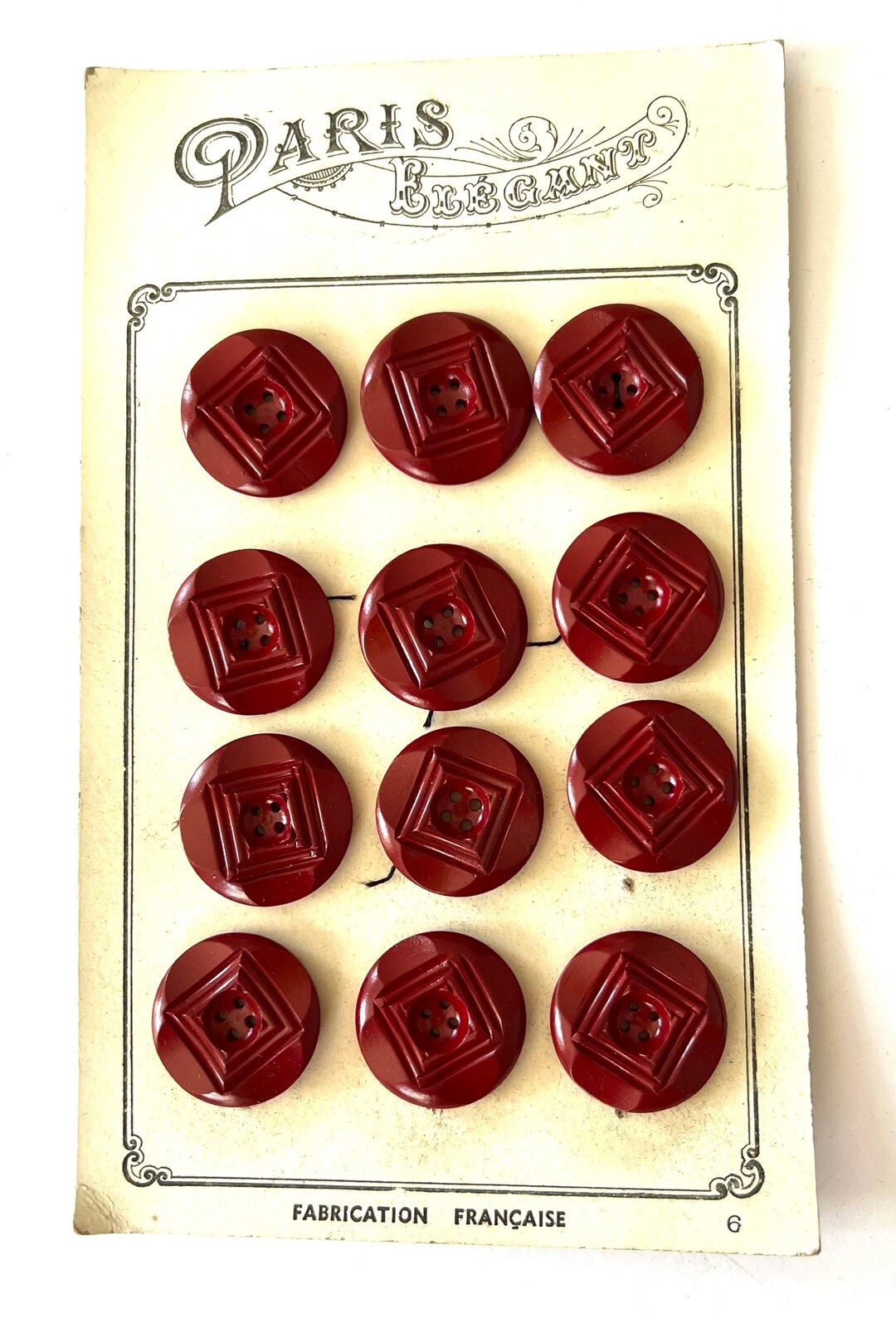 Vintage Set Twelve Art Deco Round Burgandy French Casein Buttons, 26 Mm ...