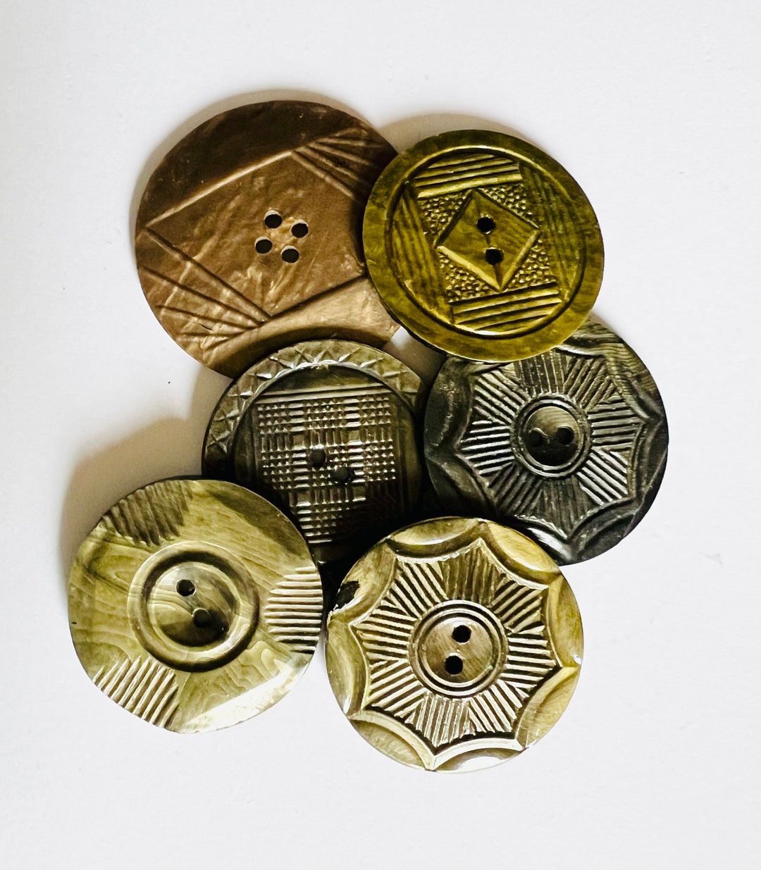 Vintage Set 6 Mixed Celluloid Wafer Buttons, Vintage Buttons, Vintage ...
