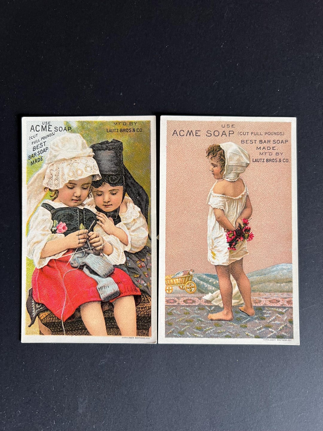 Antique Pair 1890s Victorian Era Chromolithic ACME Soap Trade Cards ...