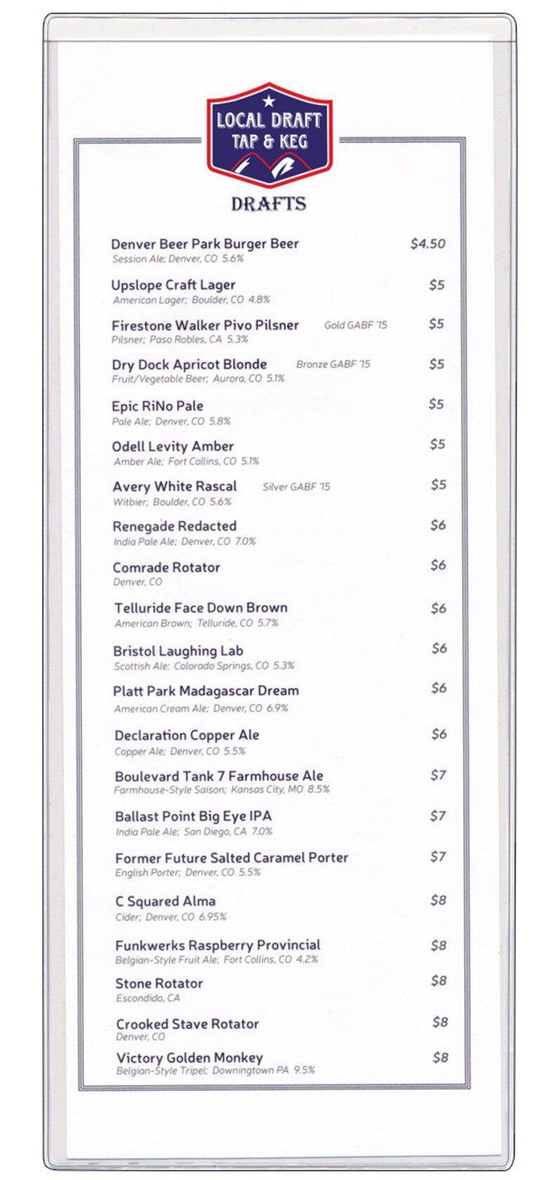 Storesmart Plastic 2-view/single Pocket Menu: 4 1/4 X - Etsy