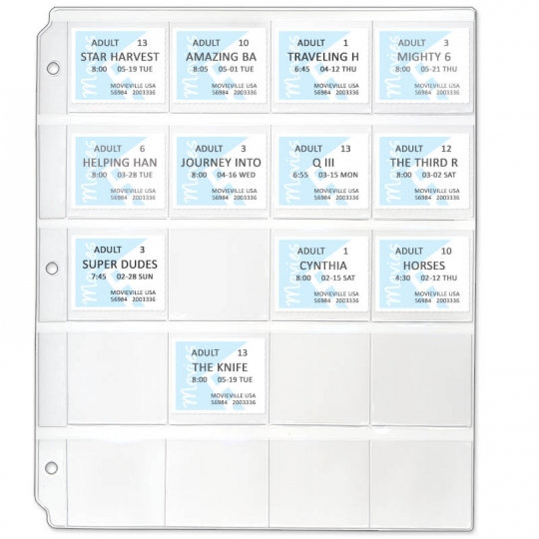 Ticket & Stub Binder Page - 20 Pockets per Page - 10 Pack (VH1173-TKT ...