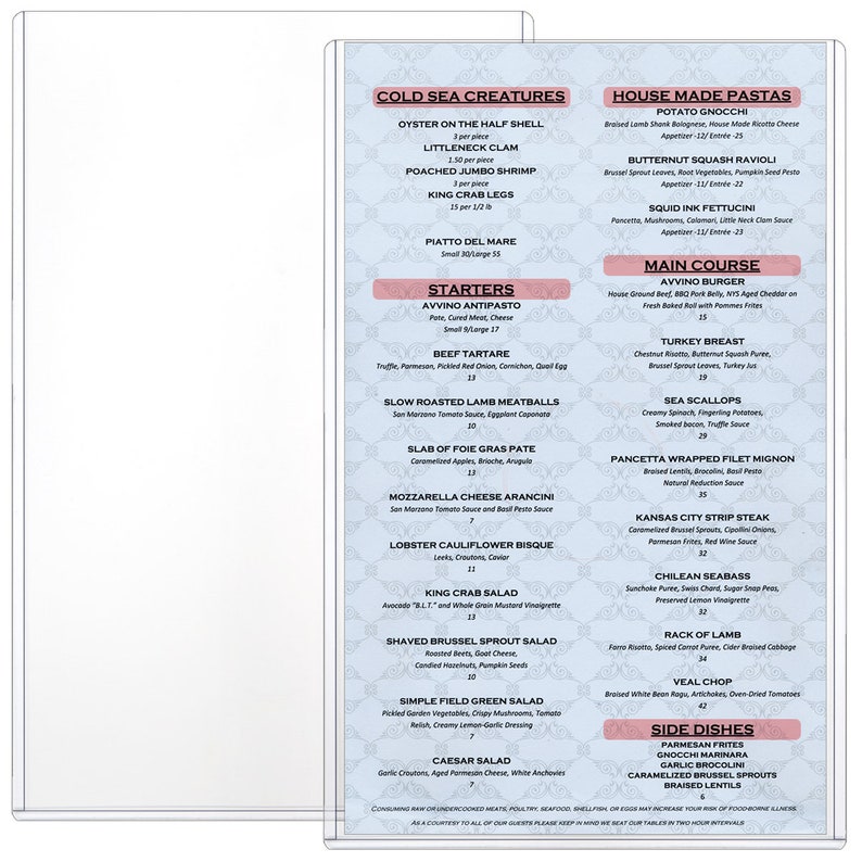 STORE SMART Rigid Plastic Menu 8.5 X 14 - Etsy